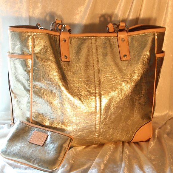 Coach | Bags | Coach Metallic Tote Handbag Shoulder Tote Gold 26 | Poshmark